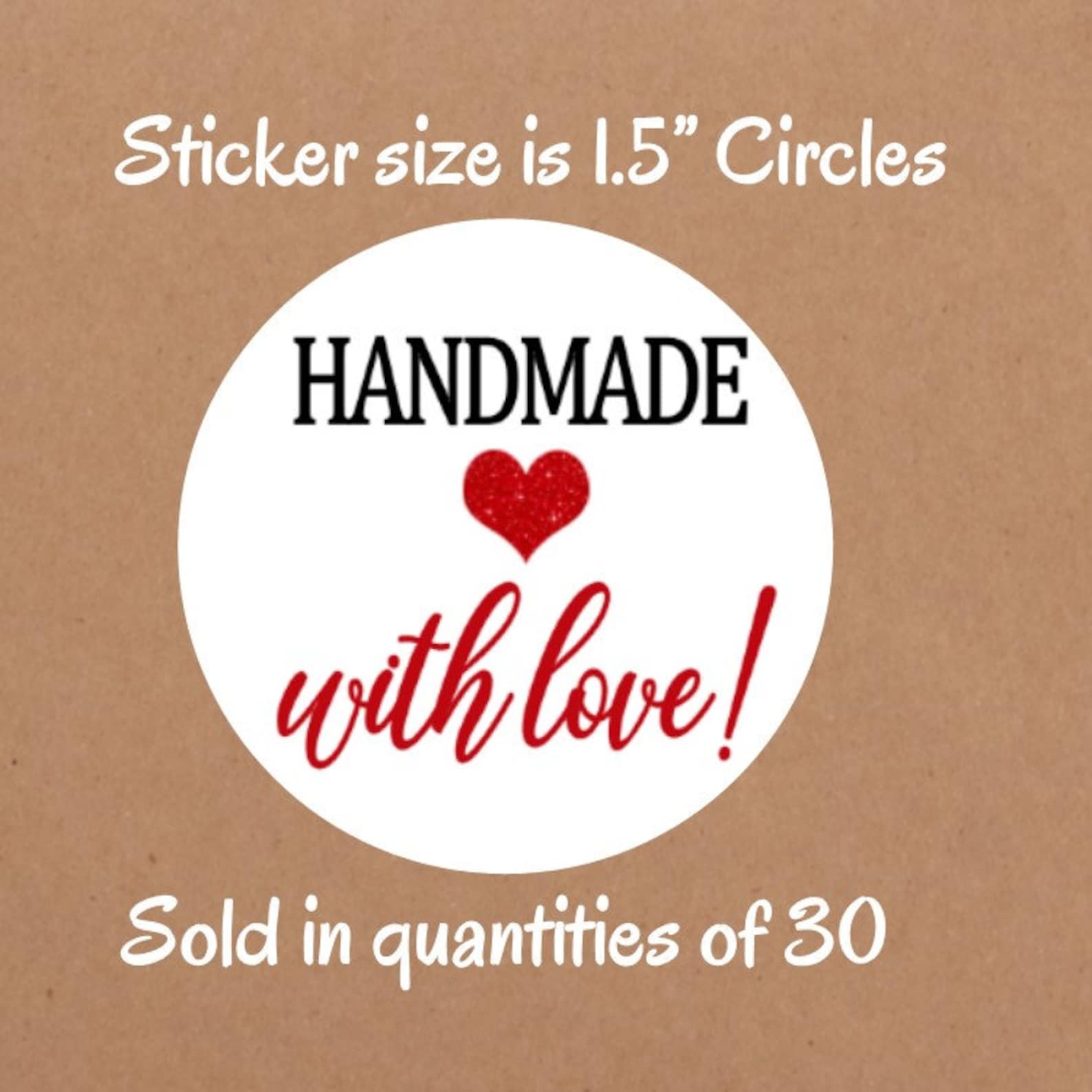 Handmade With Love Stickers 1.5 Stickers Packaging - Etsy