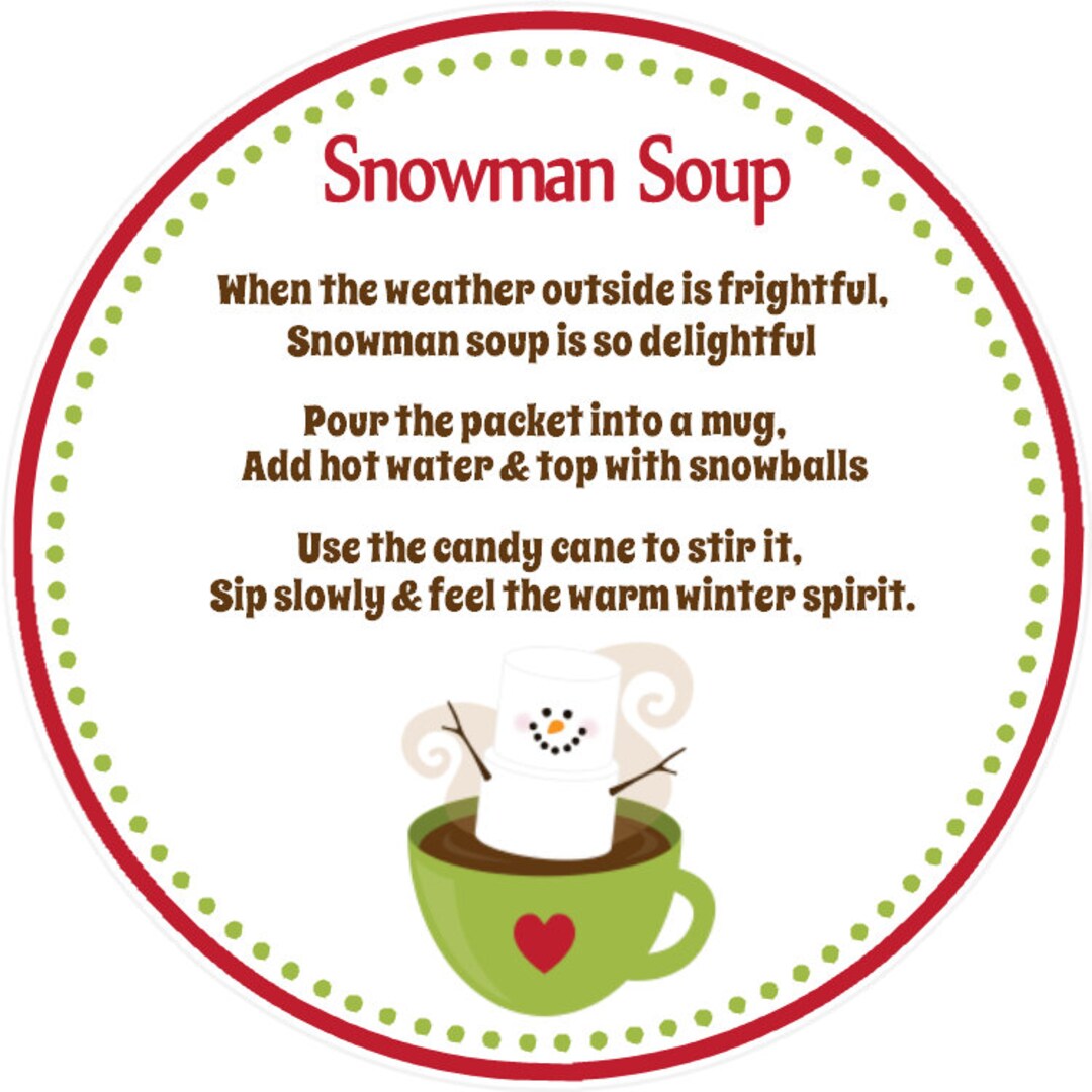 Snowman Soup Favor Tag - Printable File - Instant Download / Snowman ...
