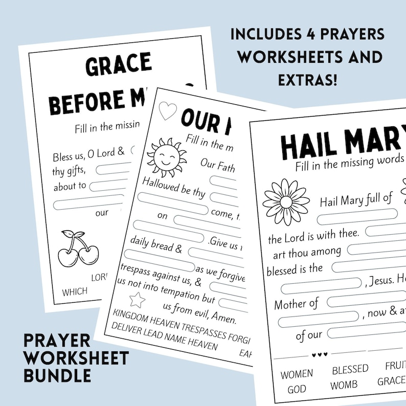 Catholic Prayer Worksheets for Kids – Our Father, Hail Mary, Act of ...