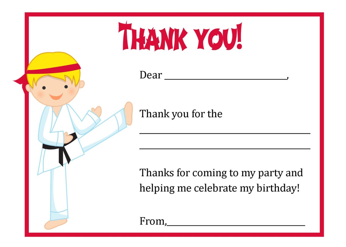 Karate Thank You Card ( Blonde Boy) - Digital File - You Print / Karate ...