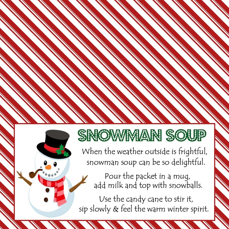 Snowman Soup Treat Bag Topper ( Fits 4x6" Treat Bags) - Printable File ...