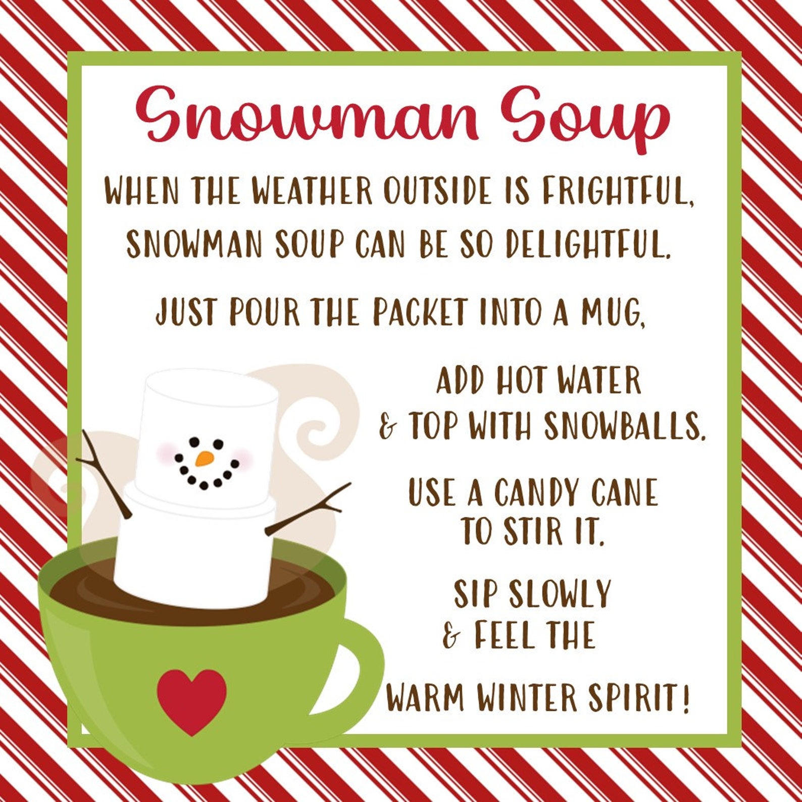 Snowman Soup Favor Tag - Printable File - Instant Download / Snowman ...