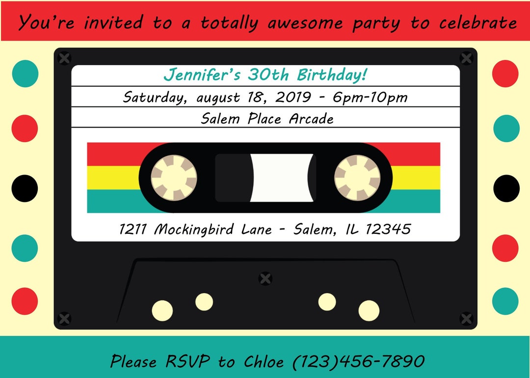 80's Birthday Invitation ( Digital File - You Print) - Cassette Tape ...