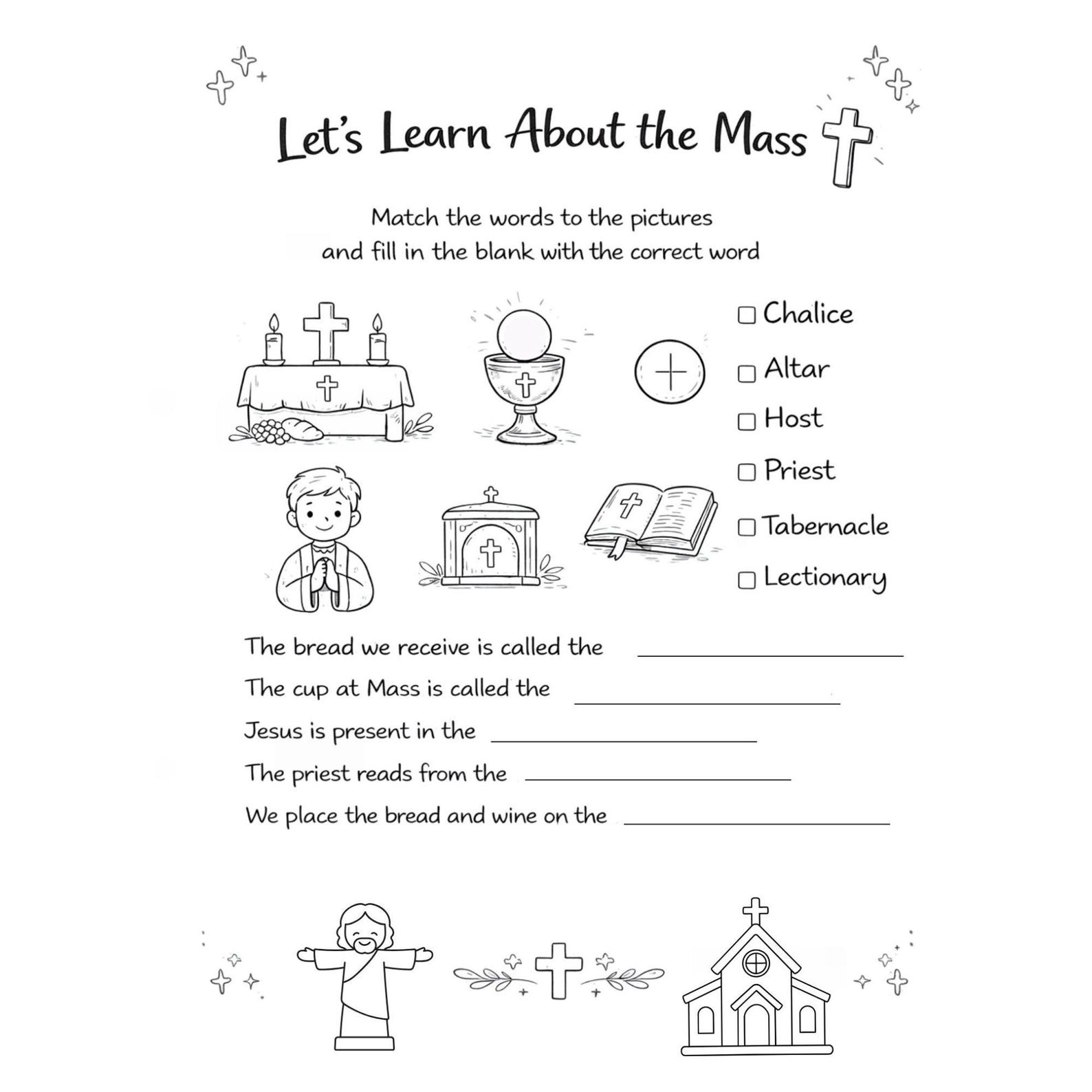 Learn About Mass – Catholic Kids Worksheet, Matching & Fill-in-the ...