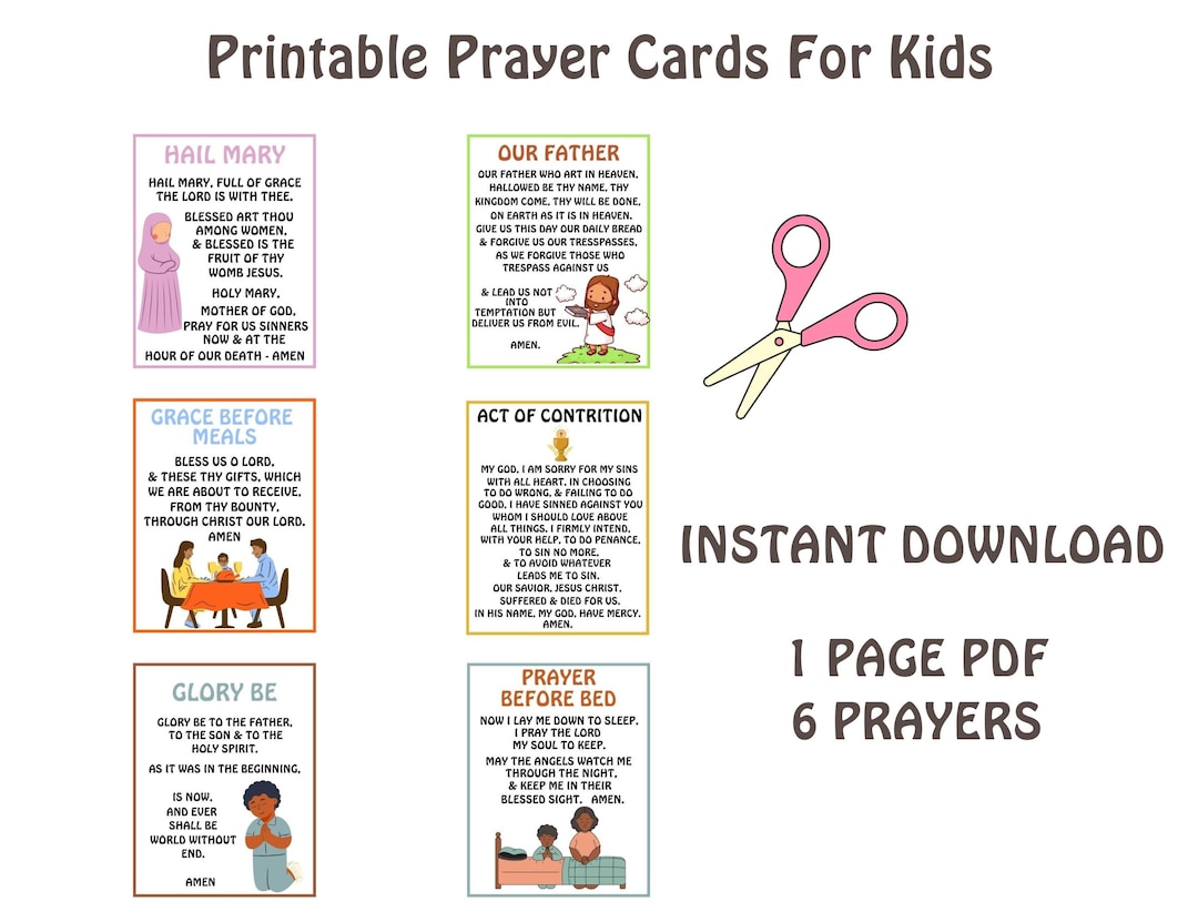 Catholic Prayer Cards for Kids, Common Catholic Prayers, Act of ...