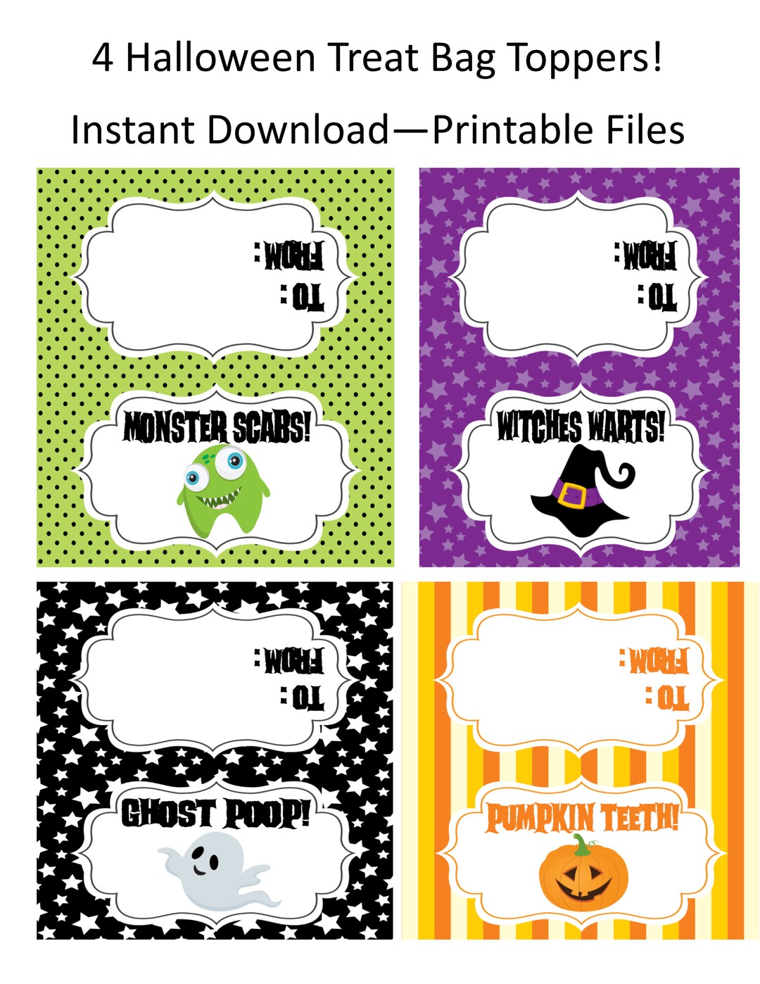 Halloween Treat Bag Toppers - Digital File - You Print / Set of 4 ...
