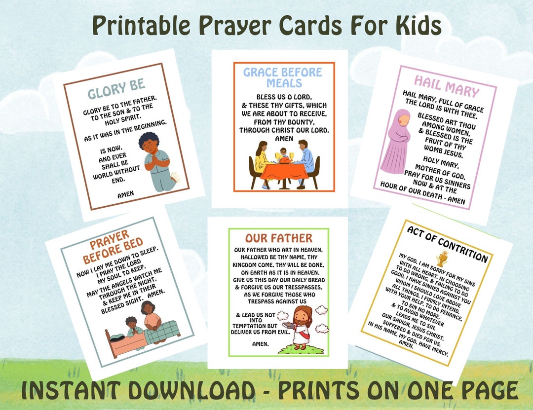 Catholic Prayer Cards for Kids, Common Catholic Prayers, Act of ...
