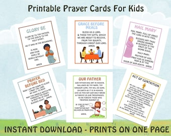 Catholic Prayers Card Bundle, Instant Download, Printable Catholic Prayers for Kids, Our Father ...