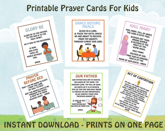 Catholic Prayer Cards for Kids, Common Catholic Prayers, Act of ...