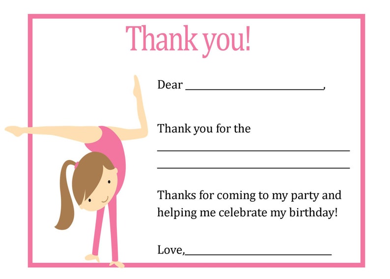 Gymnastics Thank You Card Gymnastics Theme Digital File - Etsy