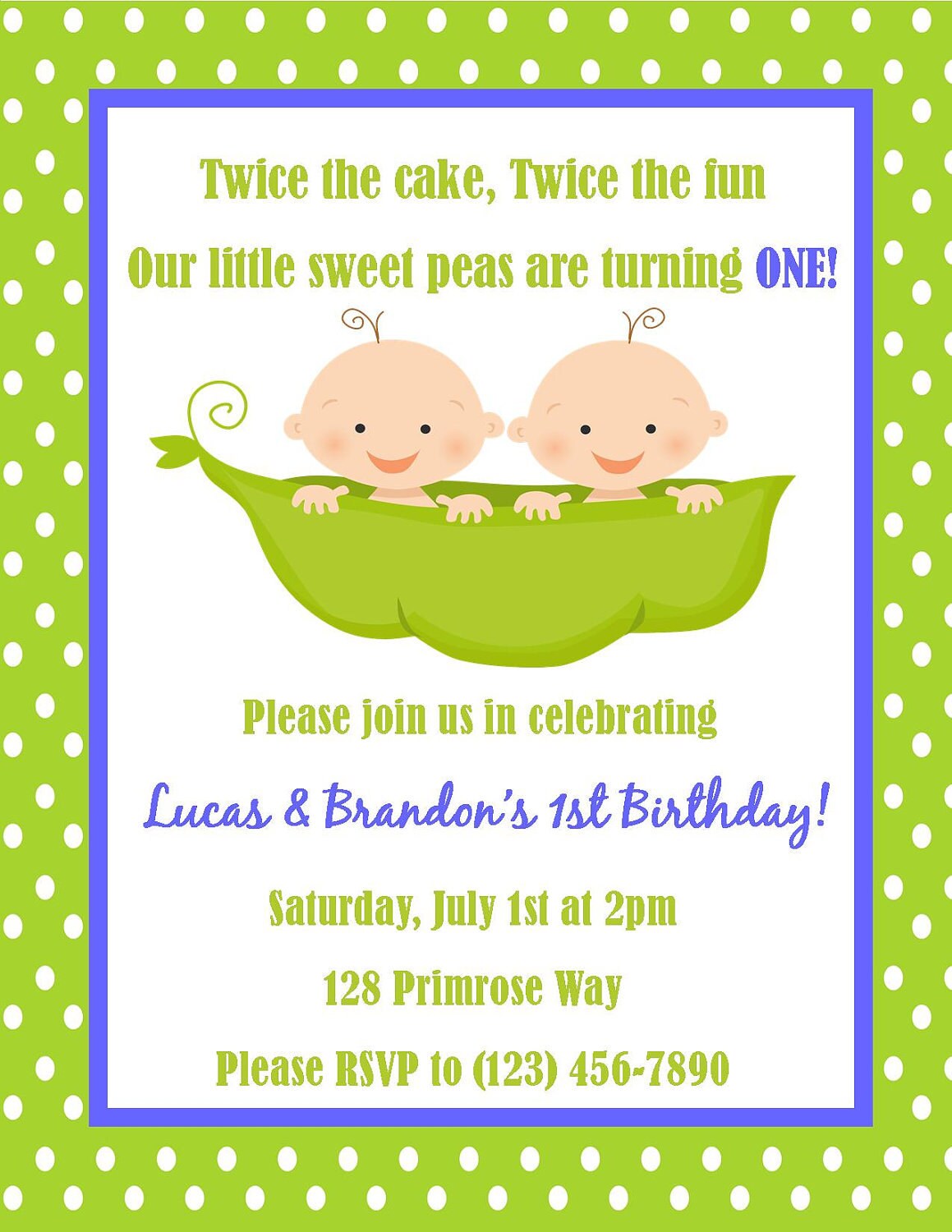 Twins First Birthday Invitation digital File / First - Etsy
