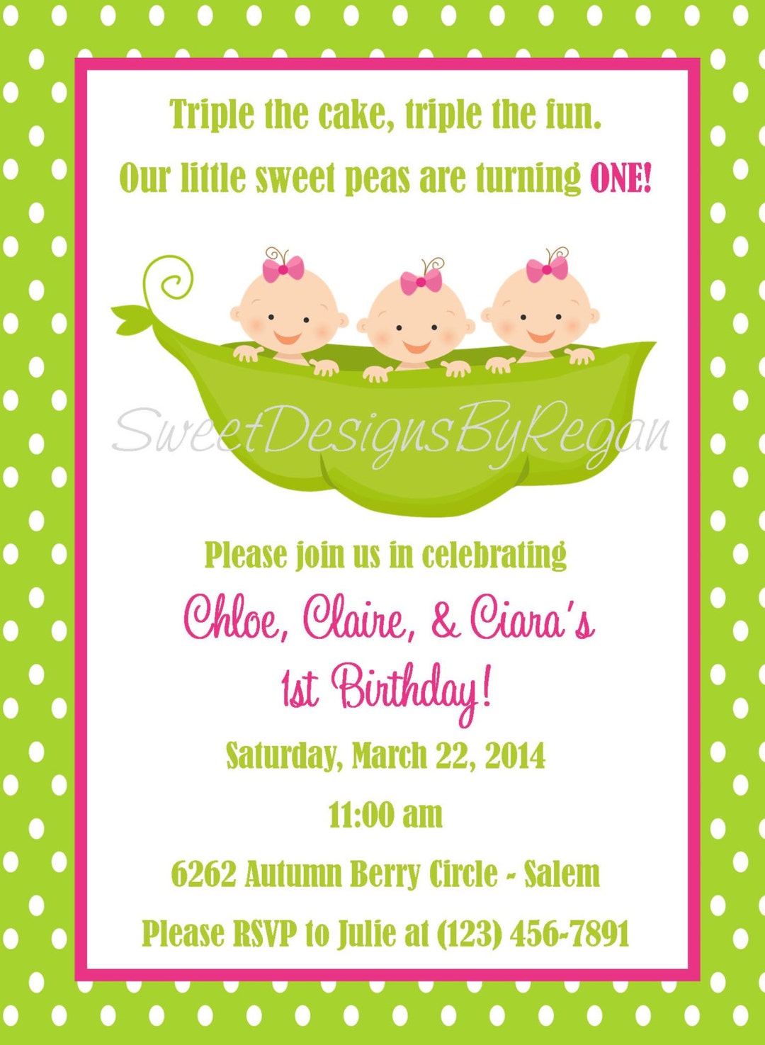 Triplet Birthday Invitation - (digital File) / Triplets First Birthday ...