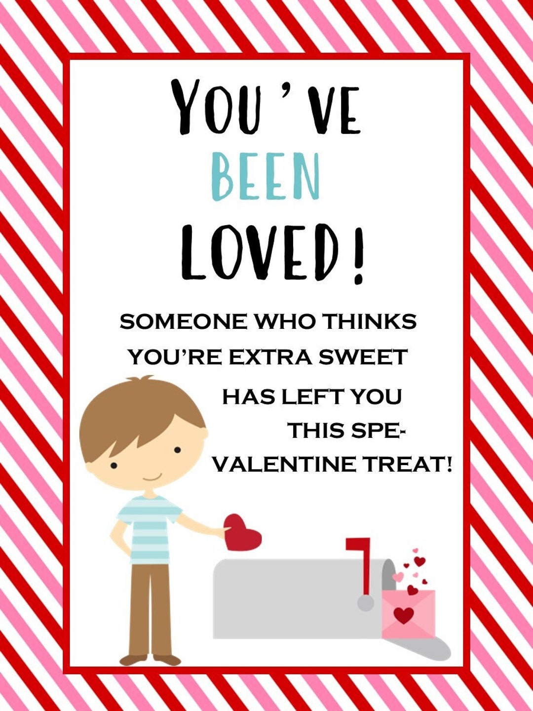 You've Been Loved- Instant Download ( 3x4" Rectangle Tag) Valentine ...
