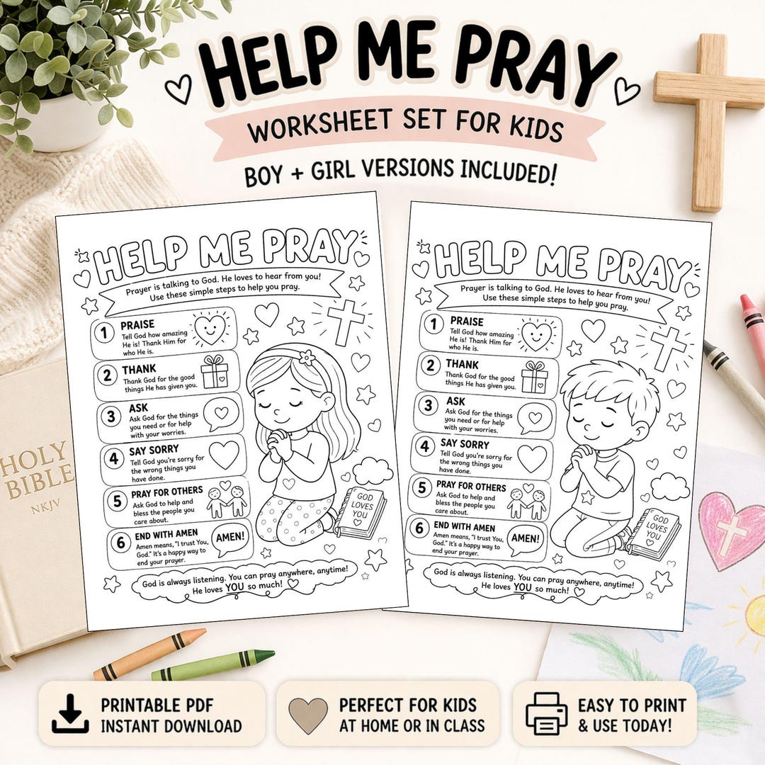 Help Me Pray Worksheet for Kids, Prayer Guide Coloring Page, Catholic ...