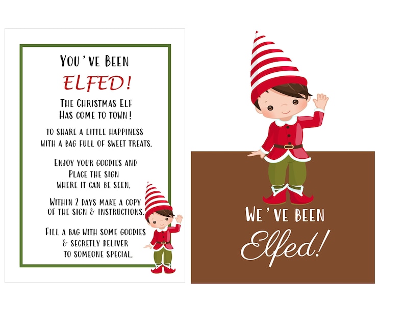 You've Been Elfed - Printable Instructions, Sign, and Treat Bag Tag - Etsy