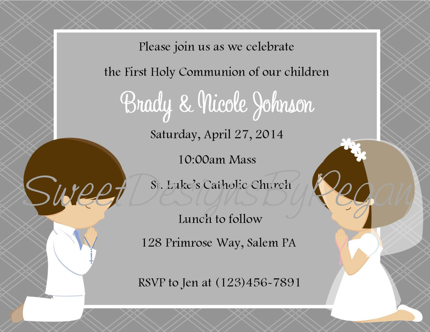 First Communion Invitations For Twins