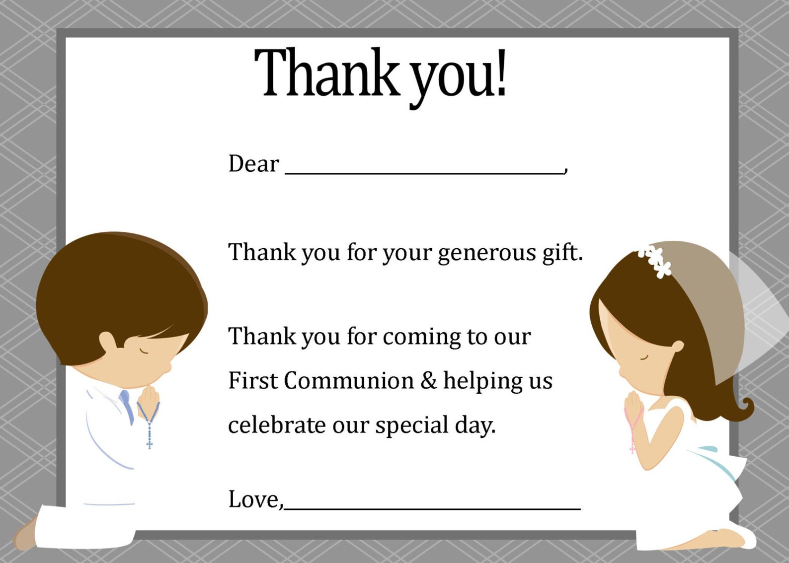 First Communion Thank You Card - Digital File - You Print / Twin First ...