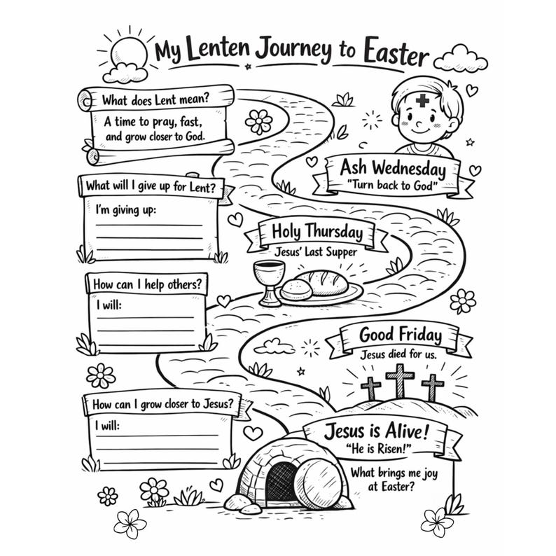 Lent Coloring Page for Kids | My Lenten Journey Worksheet | Catholic ...