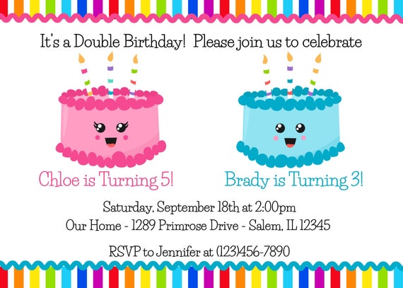 Sibling Double Birthday Invitation - (Digital File) / Sibling Birthday ...