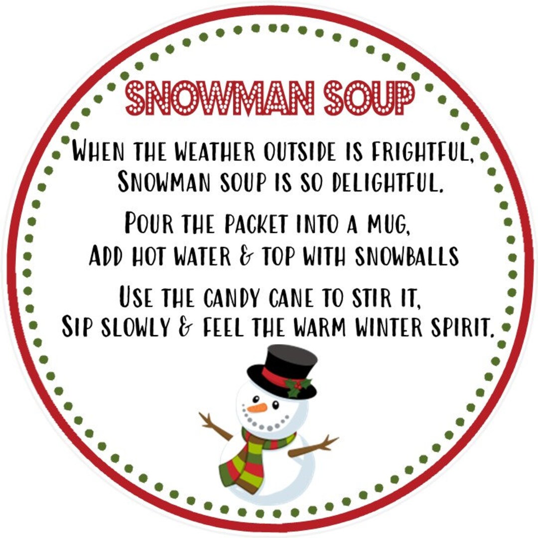 Snowman Soup Favor Tag - Printable File - Instant Download / Snowman ...