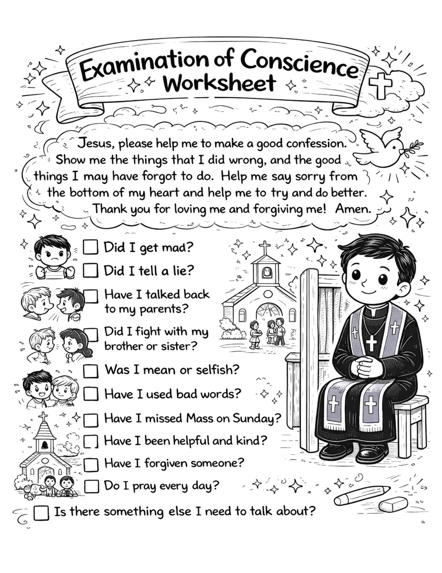 Examination of Conscience Worksheet for Kids | First Reconciliation ...