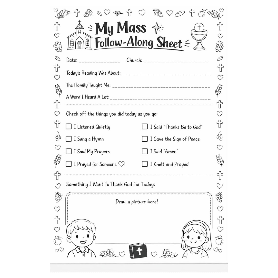 Catholic Mass Activity Sheet for Kids Printable | My Mass Follow Along ...