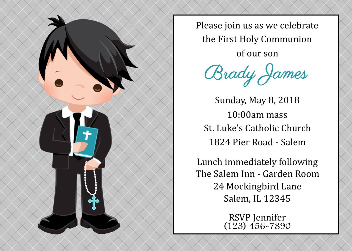 First Communion Invitation Boy digital File / Boys First - Etsy