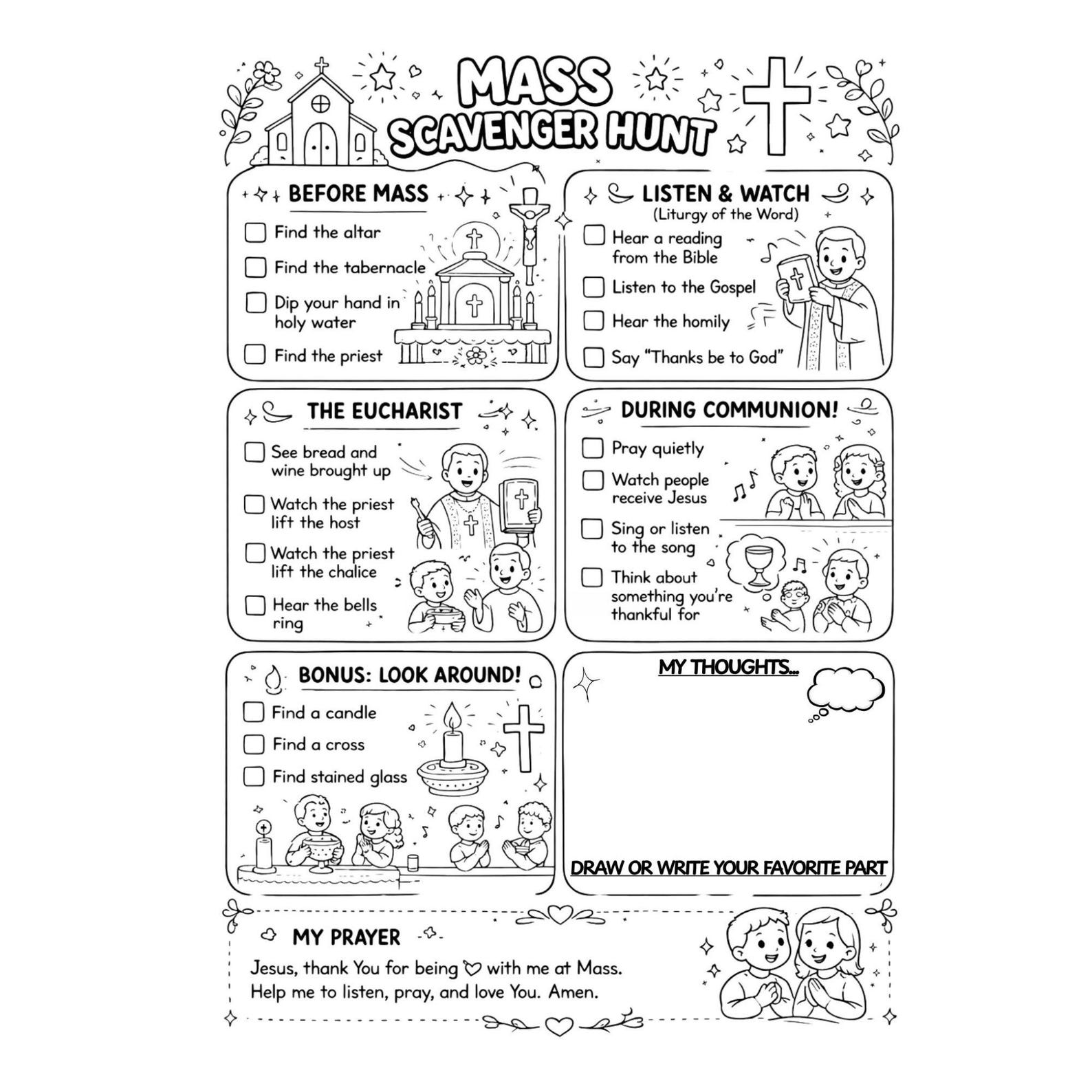 Mass Scavenger Hunt Printable for Kids | Catholic Church Activity ...