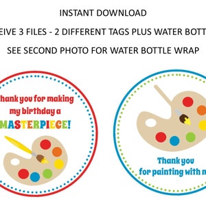 Painting Birthday Favor Tags Printable ( DIGITAL FILE) You Print ( PLUS ...