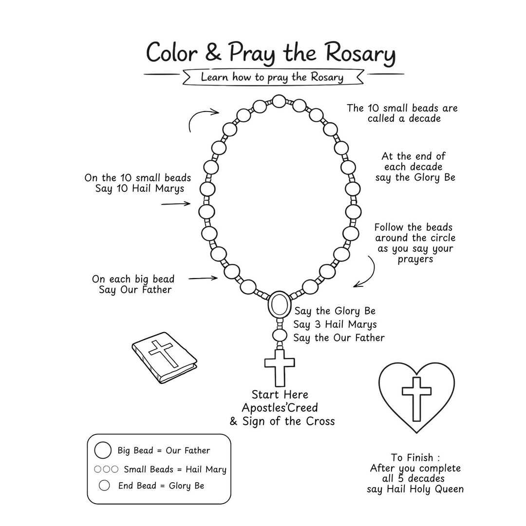 Learn the Rosary Worksheet for Kids | Rosary Printable Activity | How ...
