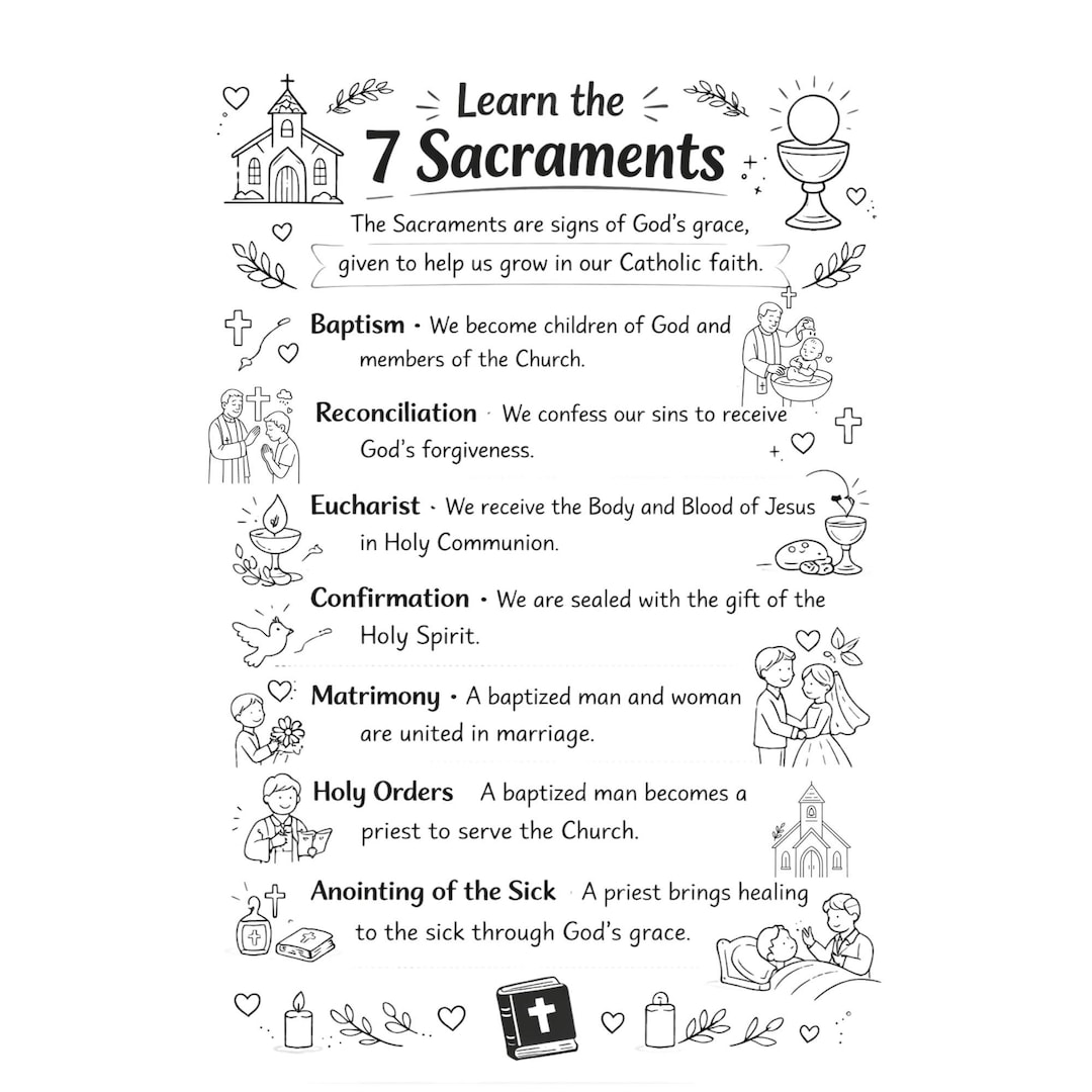 Learn the 7 Sacraments Catholic Printable Worksheet | Sacraments for ...