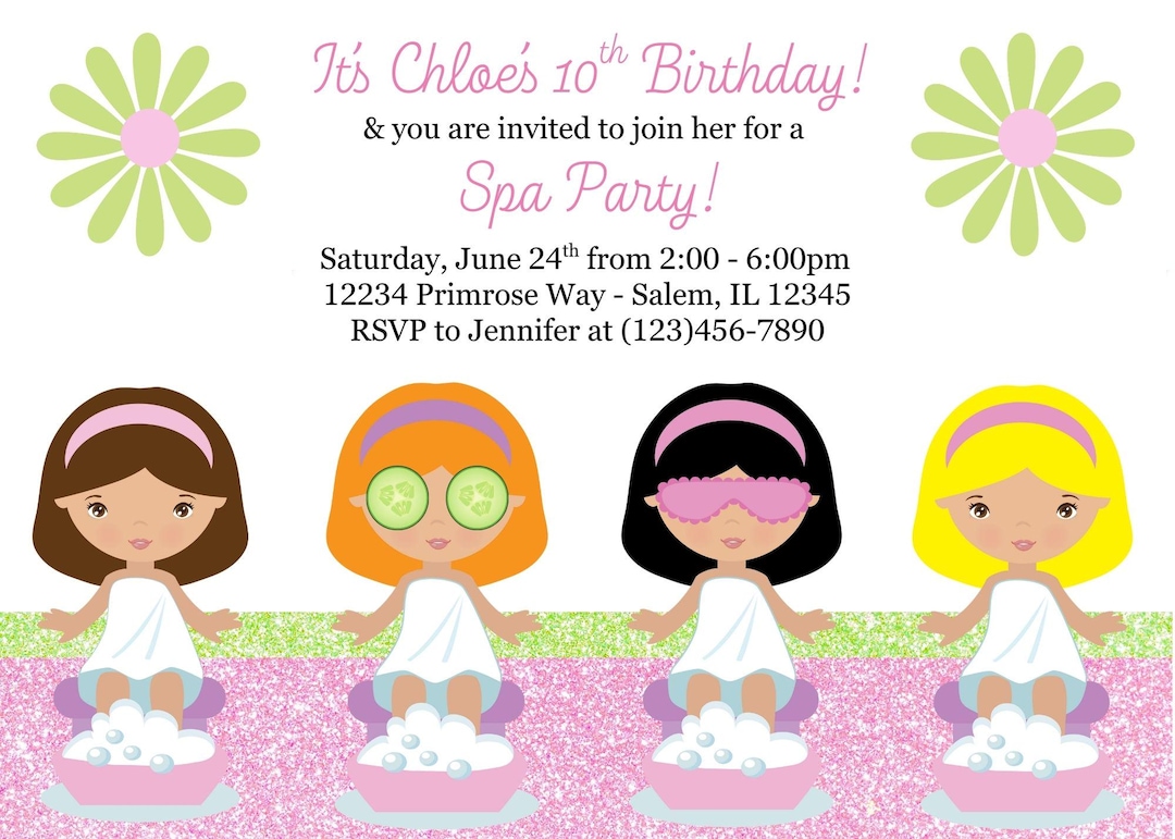 Spa Birthday Invitation for Girls - Editable Canva Template - Pink Spa ...