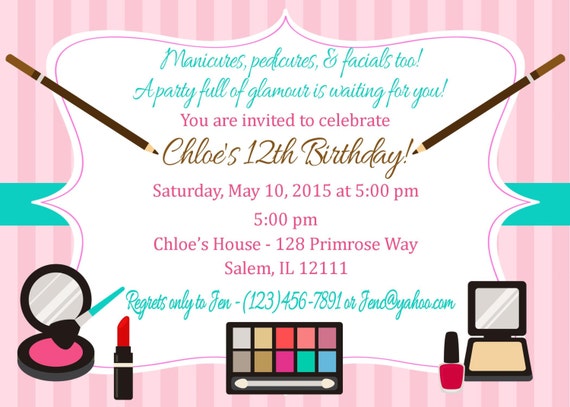 Make-Up Birthday Party Invitation (Digital File) / Glamour Birthday ...
