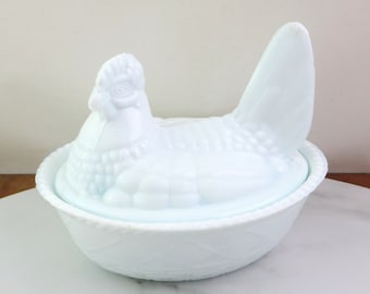 Milk Glass Hen | Etsy