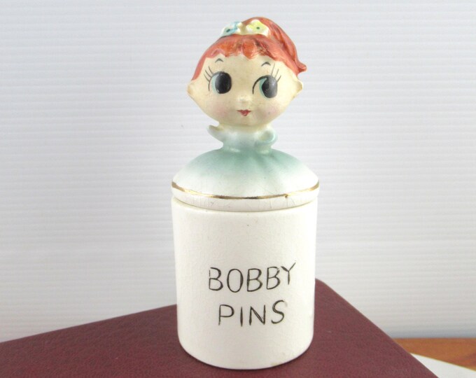 Vintage HTF Kitsch Ceramic Girl Bobby Pin Holder Jar, Commodore Japan ...