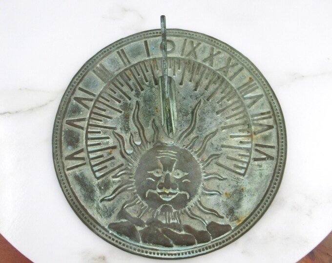 Vintage Heavy Brass Sundial With Sun and Roman Numerals, Garden Decor ...