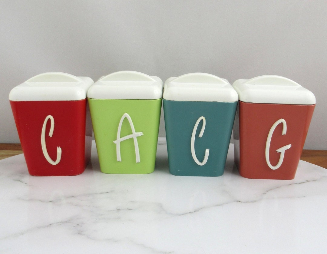 Set of 4 Vintage Harlequin Plastic Spice Canisters, Gay Ware ...