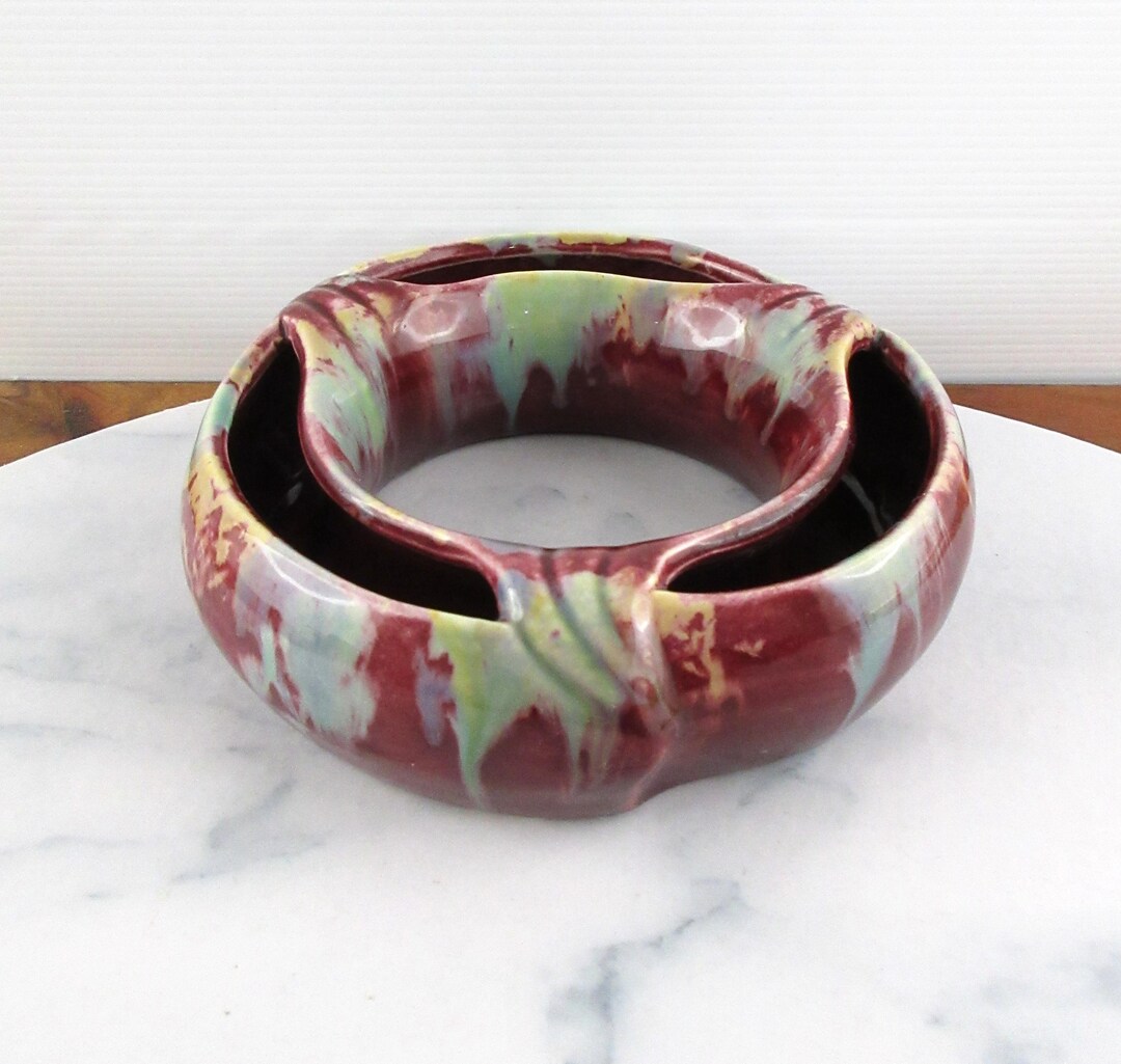Vintage Australian Pottery Posy Ring, MCP Pottery, Maroon Green Round ...