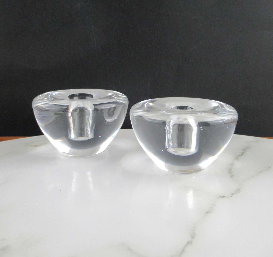 Pair of Vintage Orrefors Swedish Glass Candlestick Holders, Clear Glass ...