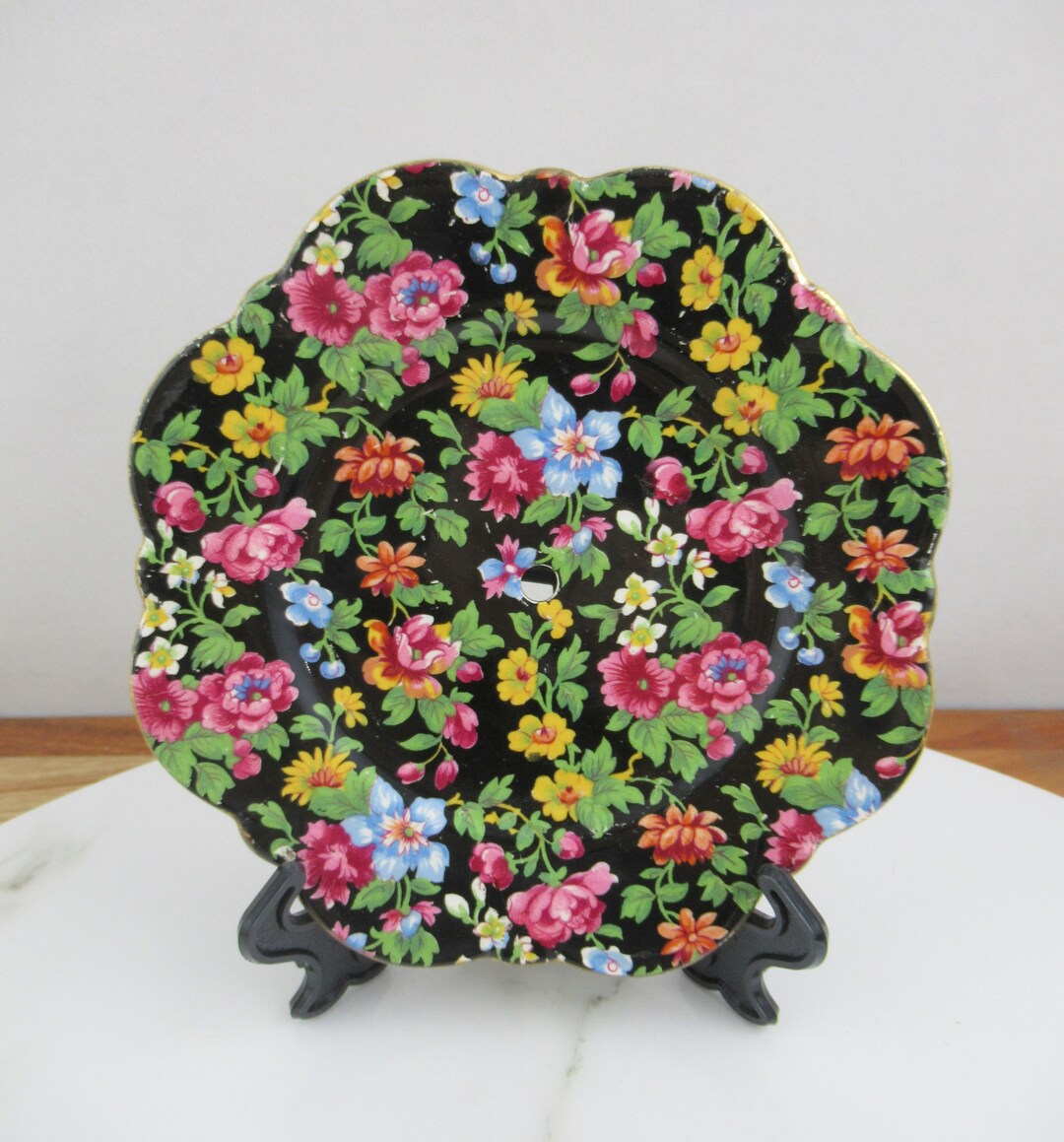 Vintage Royal Winton Grimwades Black Floral Chintz Replacement Plate ...