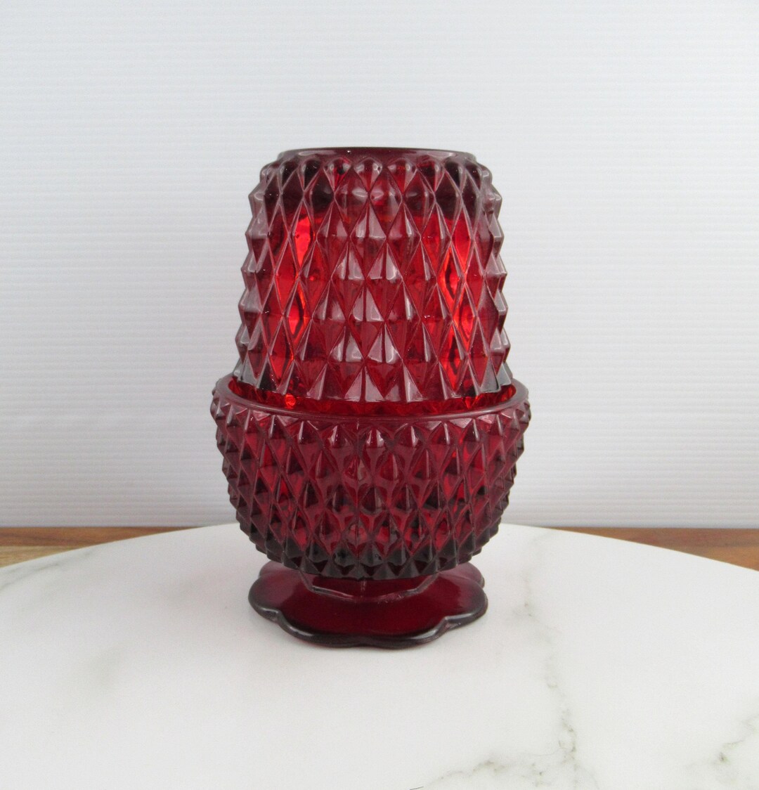 Vintage Red Indiana Glass Diamond Point Fairy Lamp, Red Flash Glass ...