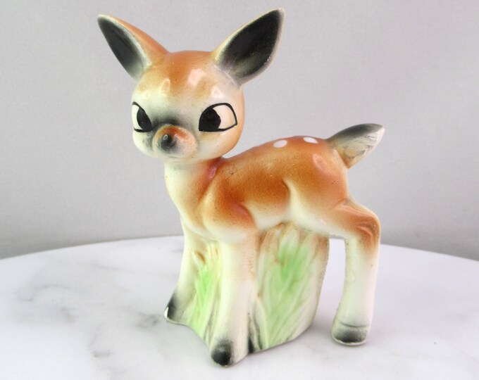 Vintage Ceramic Deer Figurine, Kitsch Fawn Ornament, Woodland Decor ...
