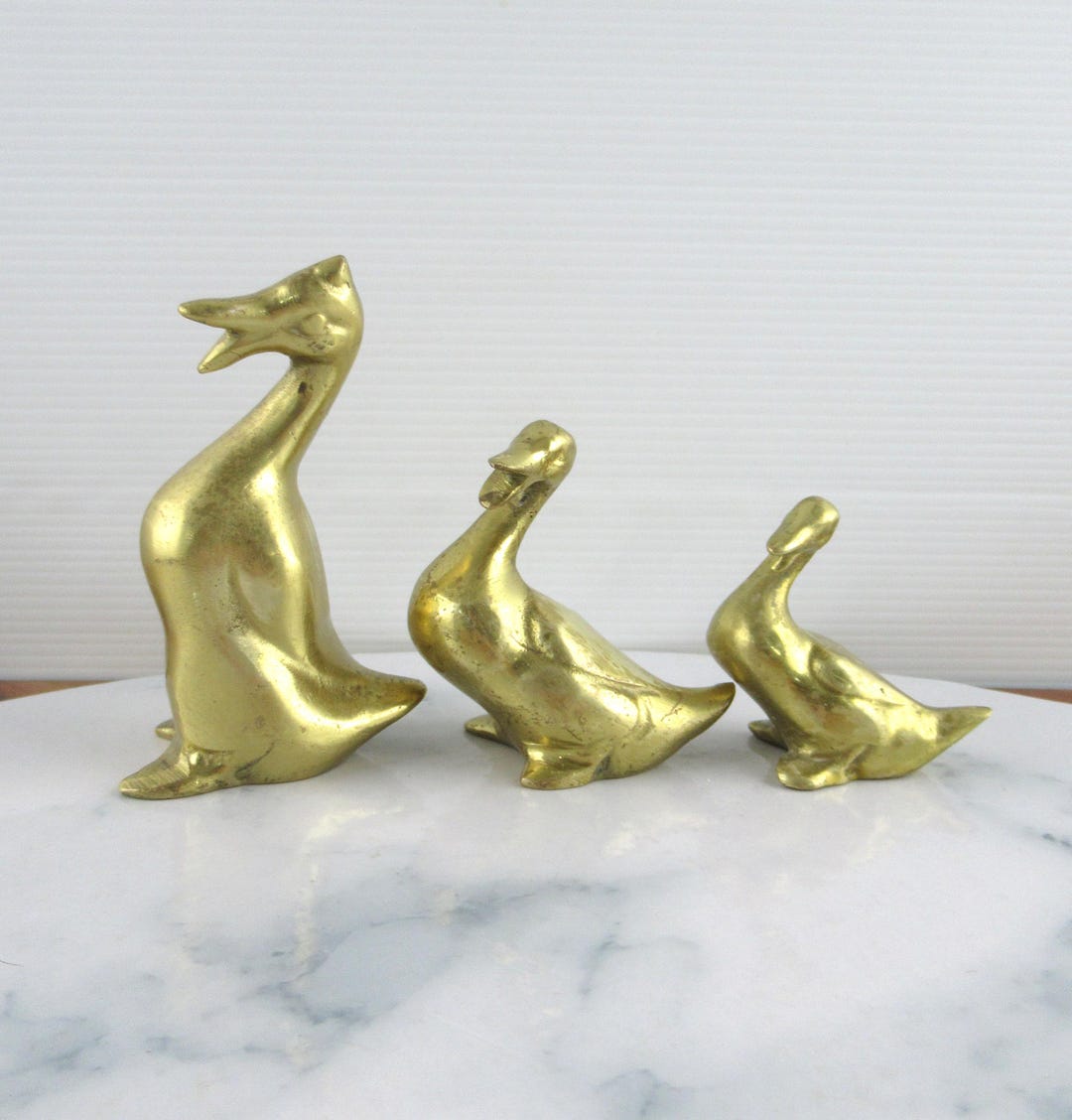 Vintage Trio of Brass Duck Figurines, Ducks in a Row, Mid Century Decor ...