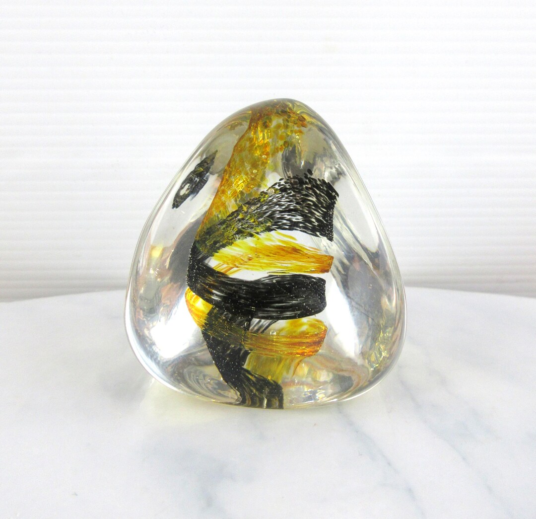Beautiful Caithness Glass 'pebble' Paperweight, Yellow and Black ...