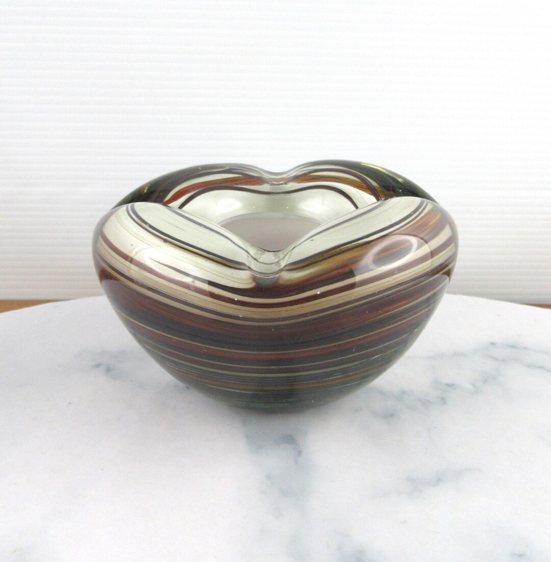 Small Vintage Cased Glass Ashtray or Trinket Bowl, Murano Style Art ...