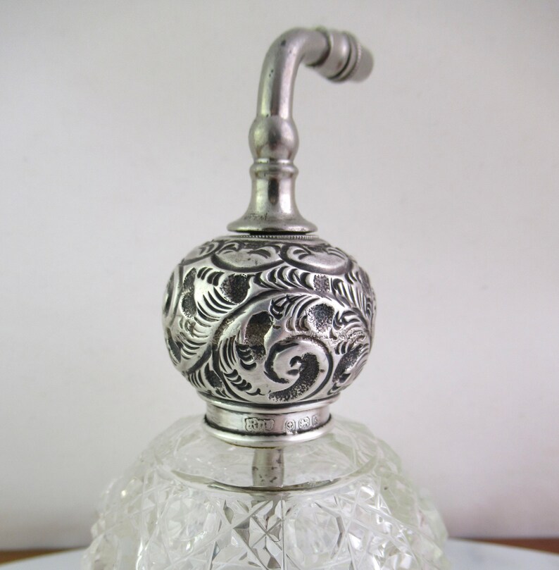Antique Sterling Silver and Cut Glass Round Perfume Bottle - Etsy