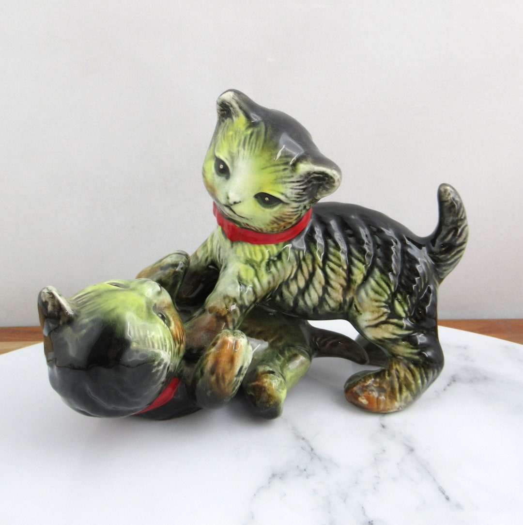 Large Vintage Ceramic Playing Tabby Cats Figurine, Made in Japan ...