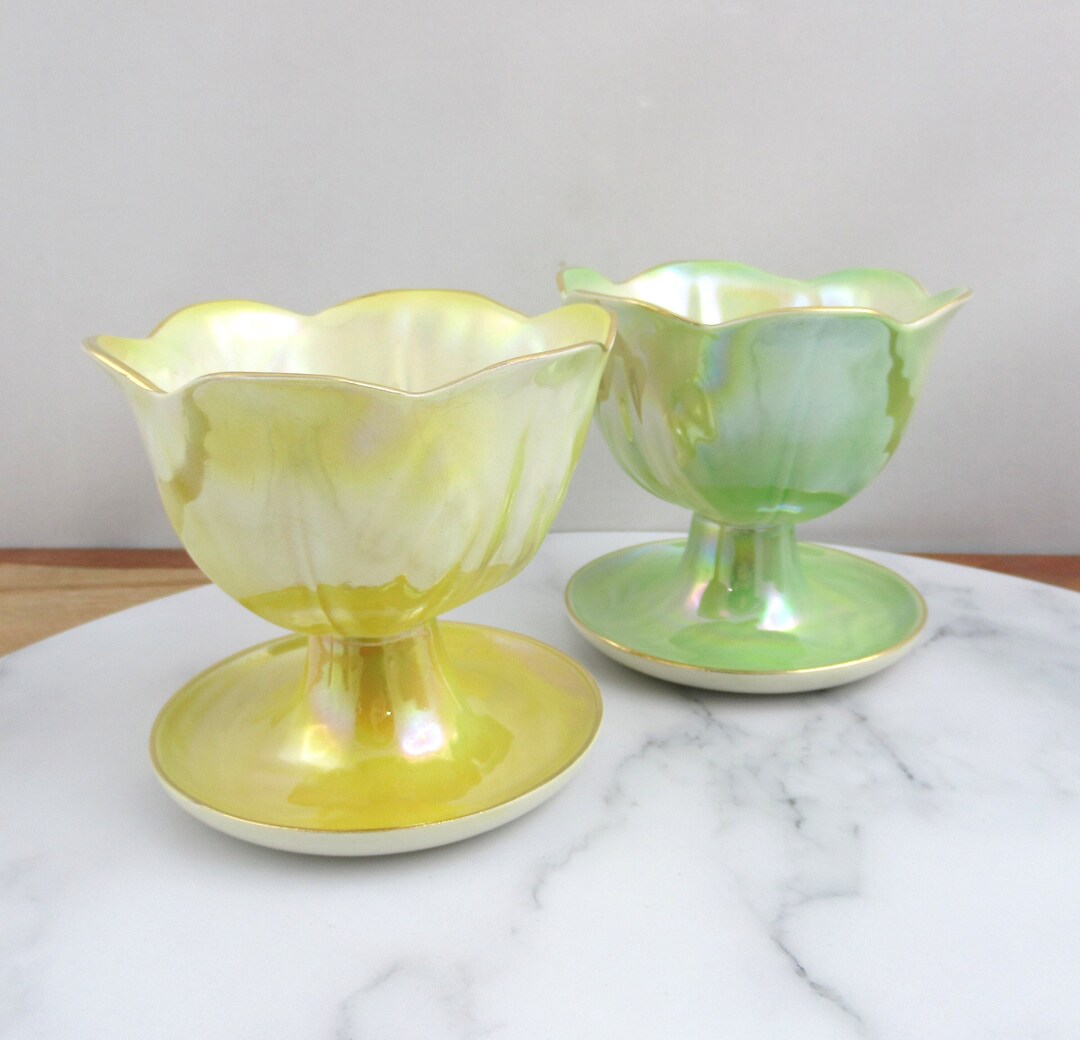 Pair of Vintage Wembley Ware Lustre Parfait Dessert Bowls, Flower Shape ...