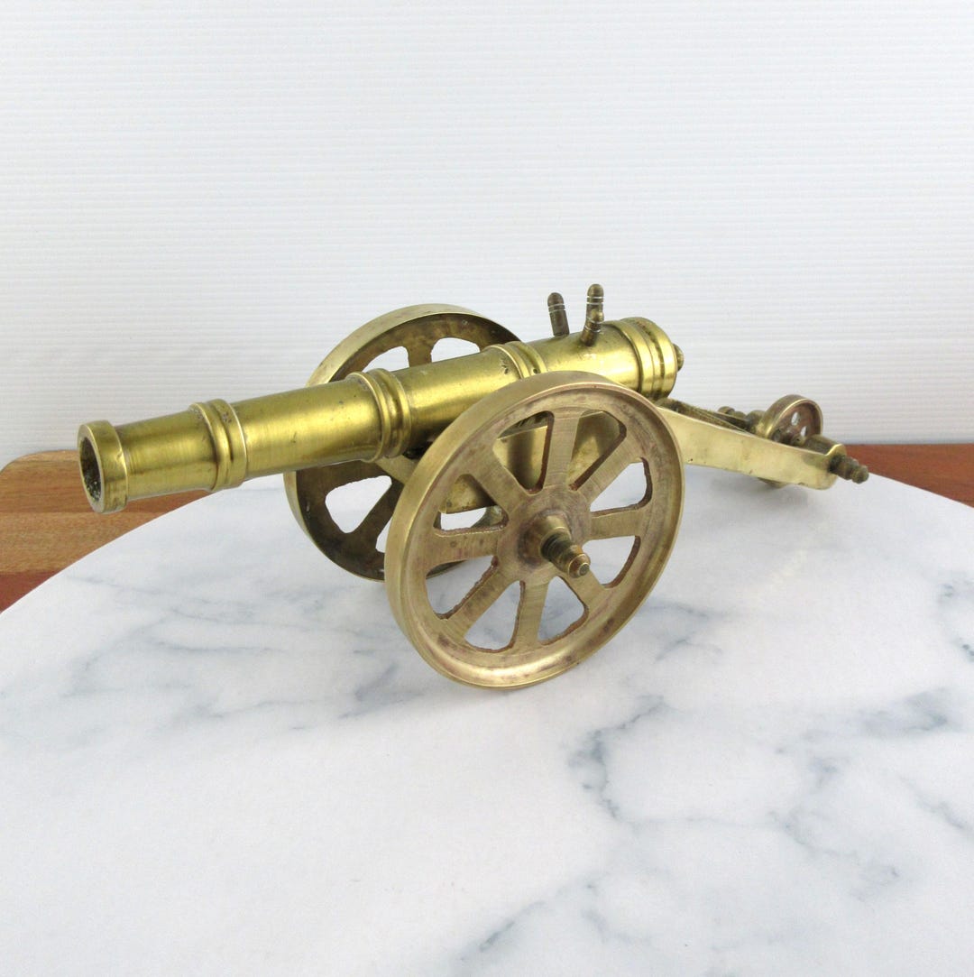 Vintage Brass Cannon Figure, Model of a Cannon, Mid Century Shelf Decor ...