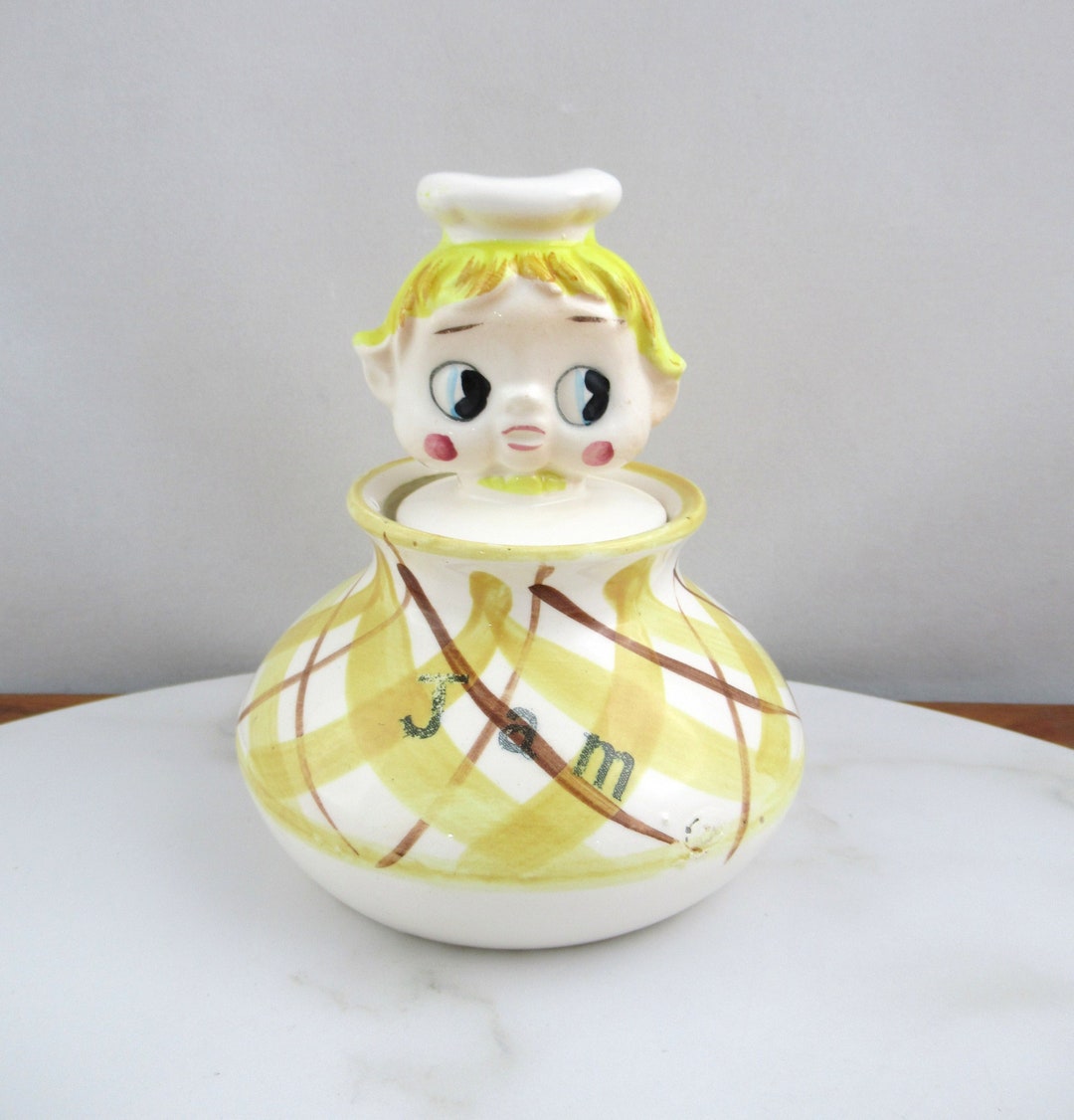 Vintage Kitsch Ceramic Blonde Girl Chef Jam Condiment Jar , Made in ...